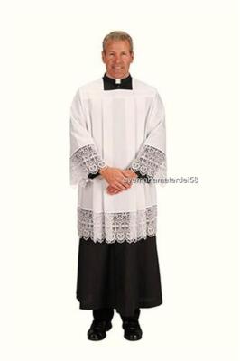 White Clergy Surplice Cross Lace Style 7" Lace Size: SMALL, MED 100% ...