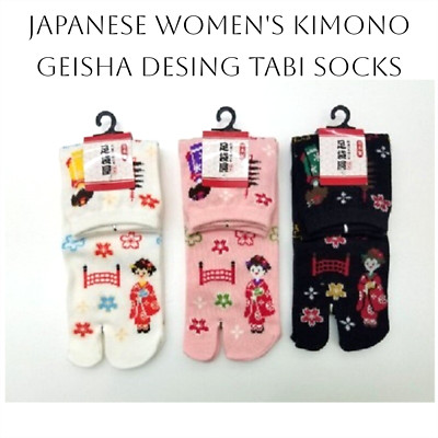 Japanese Women's Kimono Geisha Design Tabi Socks 22-25cm Made In Japan ...