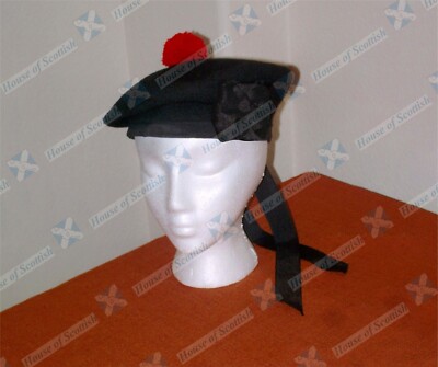 SCOTTISH BALMORAL CAP | BLACK WOOL BALMORAL BONNET | PIPE BAND HAT ...
