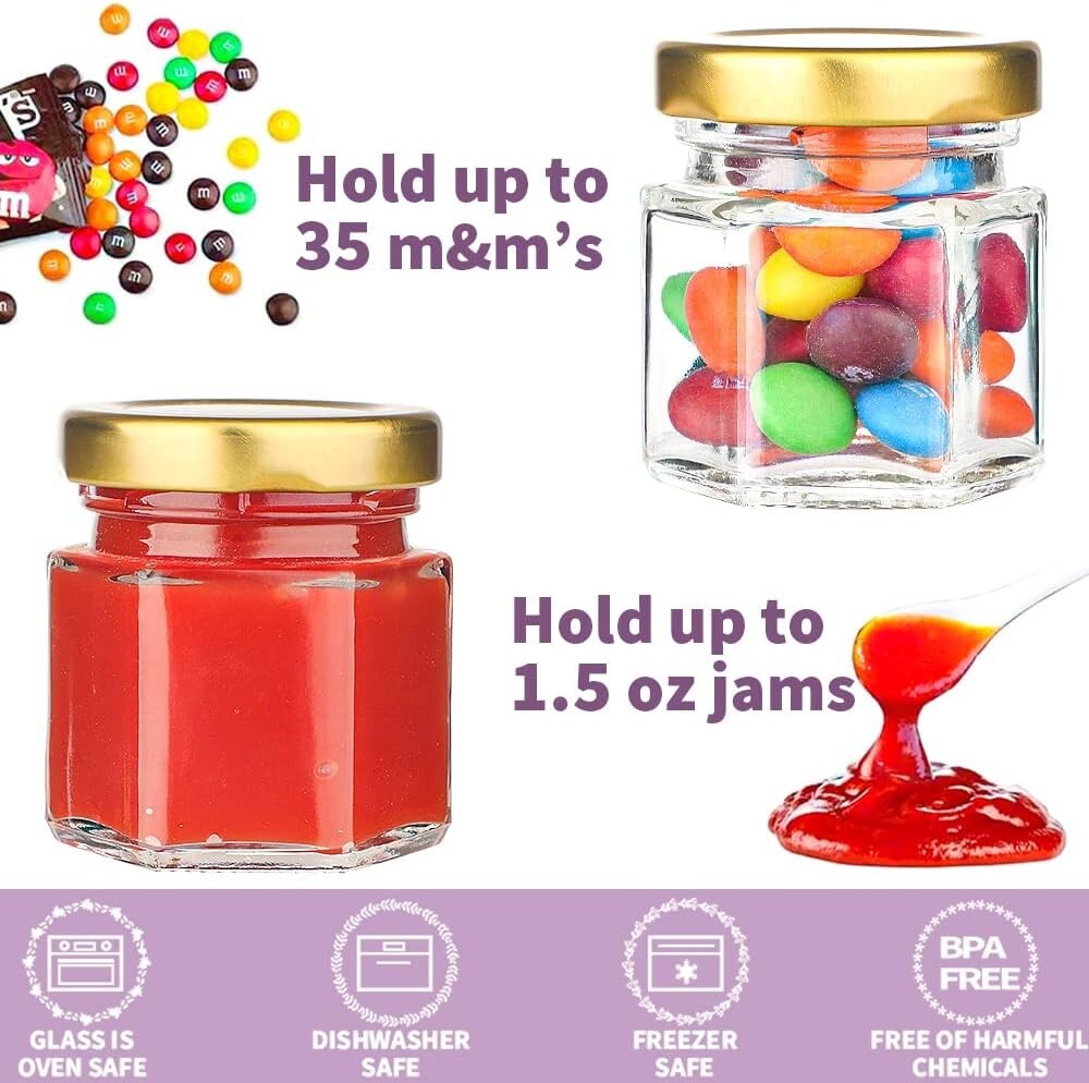60 Pcs Small Glass Favor Jars with Airtight Lids, 1.5 Oz Mini Honey ...