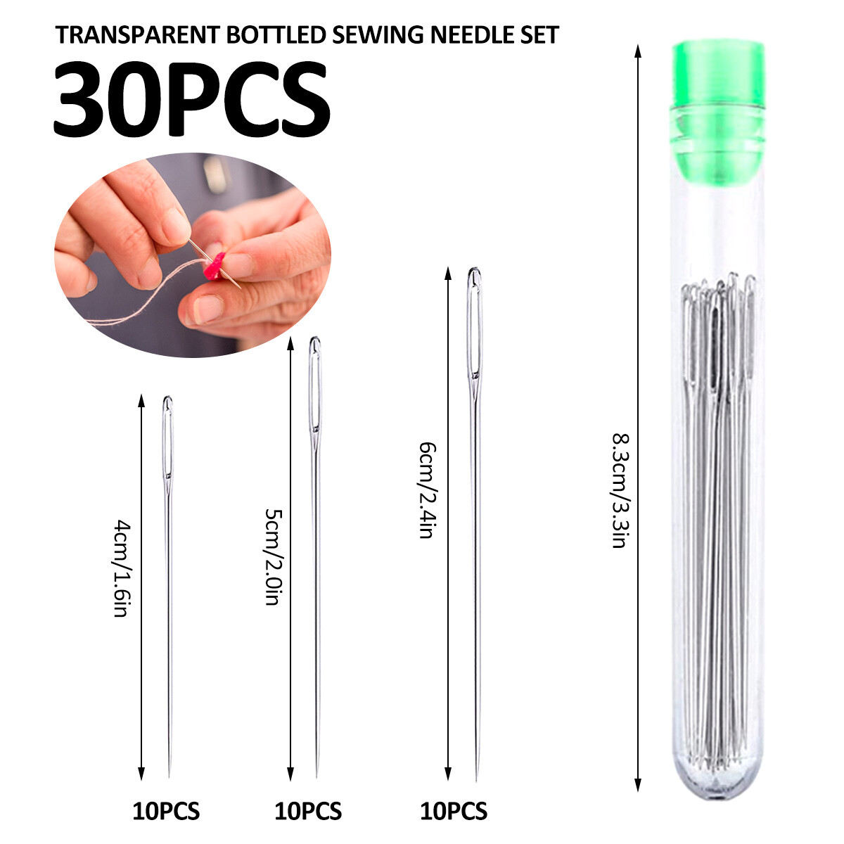 30X 3 Sizes Big Eye Stitching Needles with Storage Tube Universal Big ...