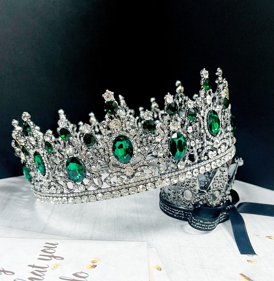 Royal King Crown, Green Crystal Crown, Silver Wedding Crown, Prom Crown ...