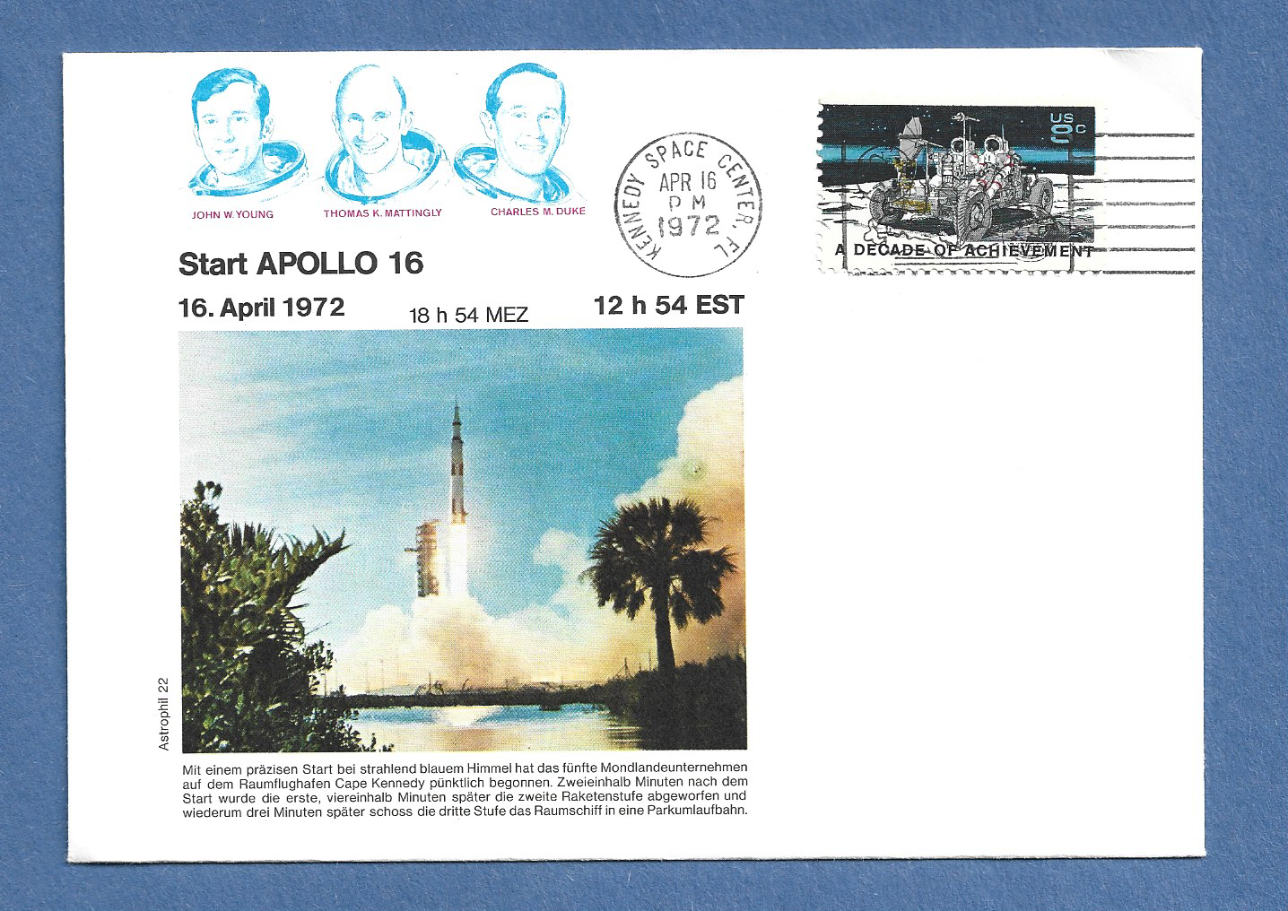 APOLLO 16 LAUNCH APR 16,1972 KSC ASTRO SPACE COVER NASA | eBay UK