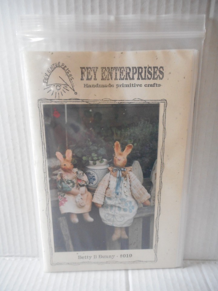 Country Primitive Folk Art Bunny Rabbit Paper Mache Felt Doll Toy ...