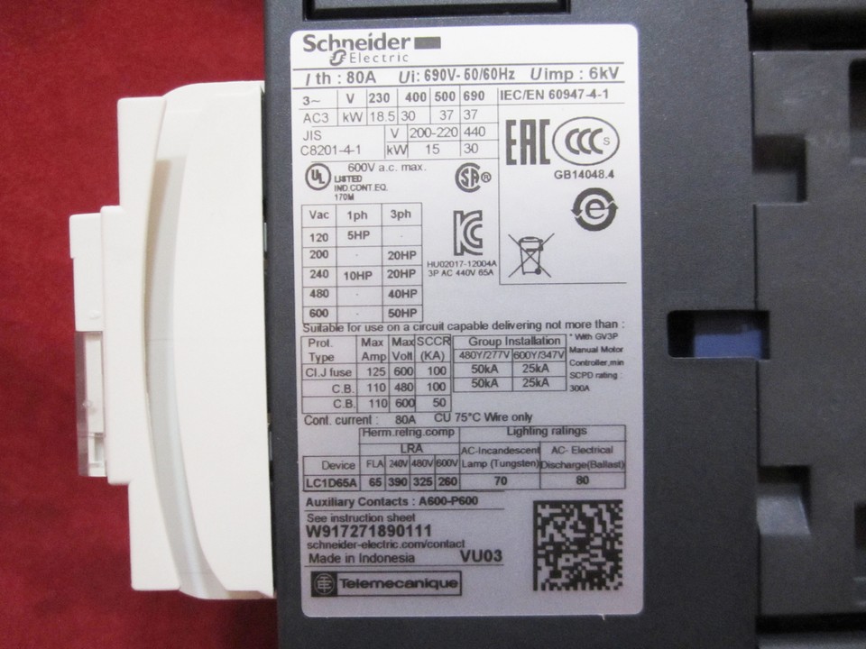 Schneider LC1D65AB7 TeSys D Magnetic Contactor 65A 24V AC | eBay
