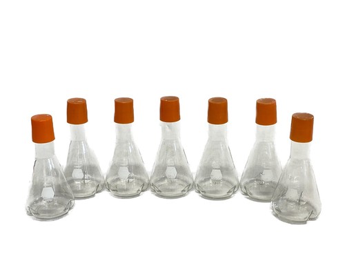 (7) KIMAX Glass 125mL Delong Shaker Culture Flasks w/ Baffles & Cap ...