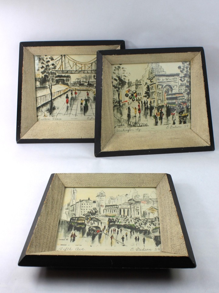 1950s E Gideon Impressionist Lithograph Set Fifth Ave Washington Sq ...