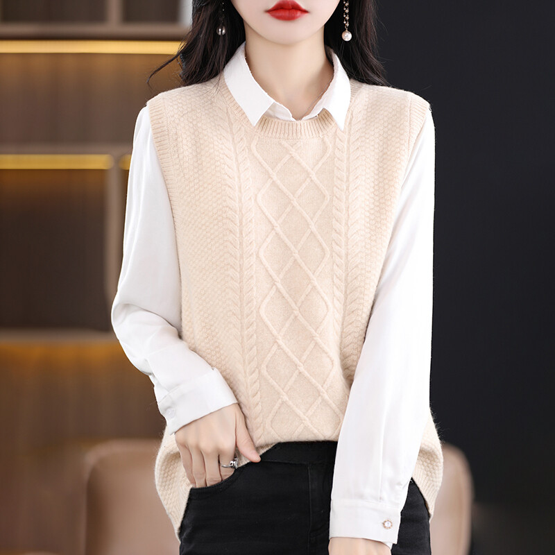 Lady Casual Jumper Vest Waistcoat Cable Knitted Top Shirt Sweater ...