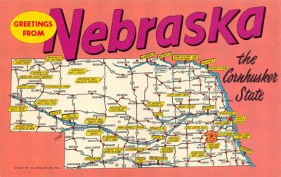 Nebraska NE MAP CARD~LARGE LETTER Landmarks~Attractions Chrome Postcard ...