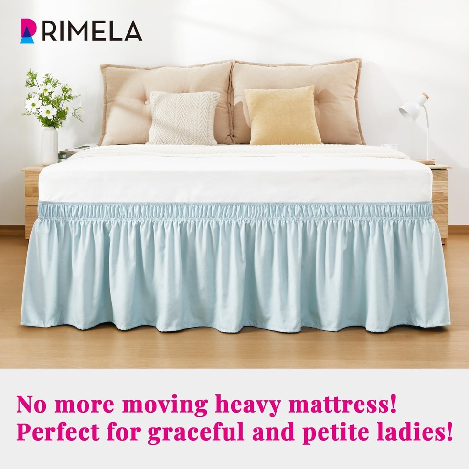 RIMELA Grayish Blue Bed Skirt King Size 15 Inch Drop, Wrap Around ...