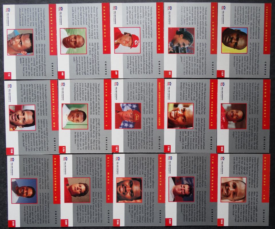1991 Pro Line Portraits Kansas City Chiefs Team Set of 15 Football ...