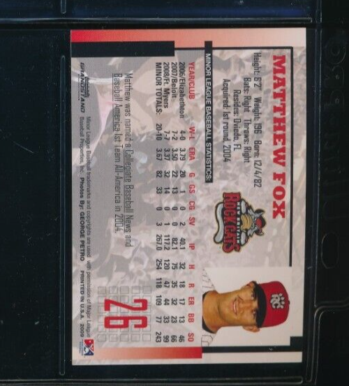 2009 Grandstand #26 Matthew Fox Rock Cats Signed Autograph (CK135 ...