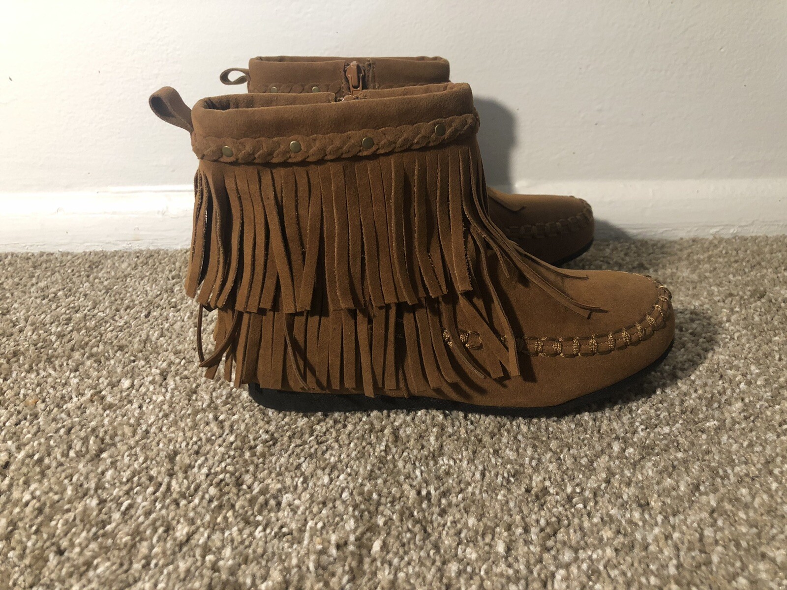 Brown moccasin high top bootie fringed boots all weat… - Gem