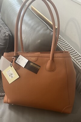 MONCRIEF LONDON ELEN Small Pebble Grain LEATHER TOTE BAG Cognac ...