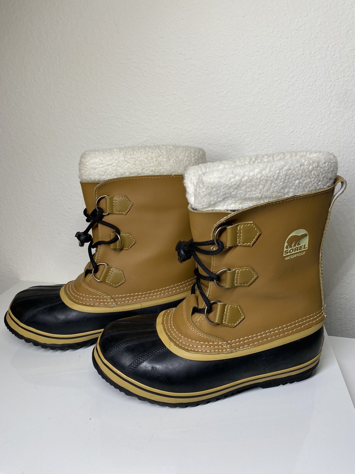 Womens Sorel Caribou Boots Beige Leather Winter Snow Waterproof Wool ...