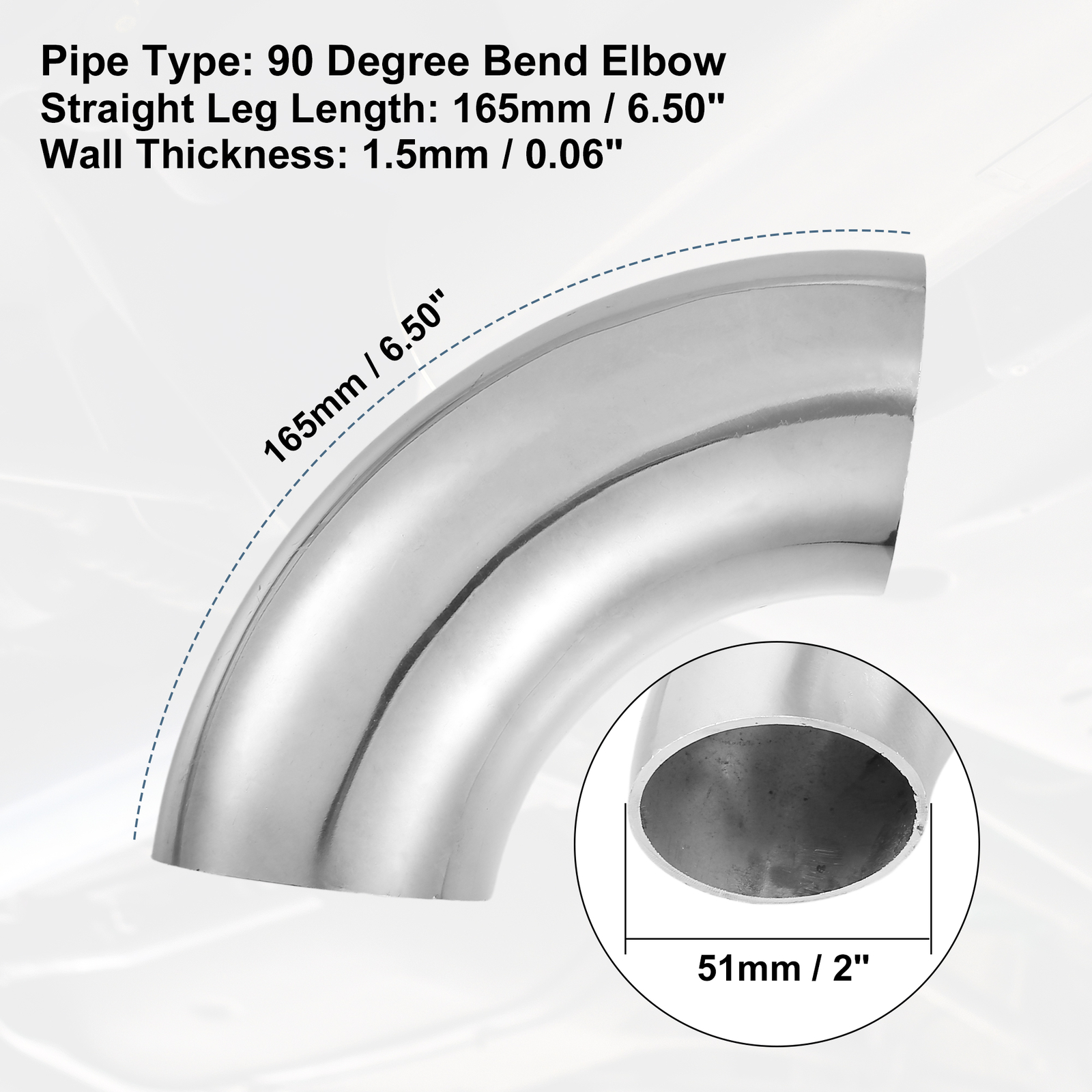 3pcs OD 2 inch 90 Degree Bend Auto Exhaust Tube Elbow Pipe Arc Length ...