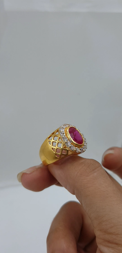 Luxurious 22K Gold Ring Men CZ Ruby Heavy Look Yellow Gold Real Gold ...