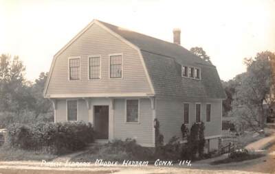 MIDDLE HADDAM, CT, PUBLIC LIBRARY, EASTERN ILLUS RPPC LESS ORNATE LOGO ...