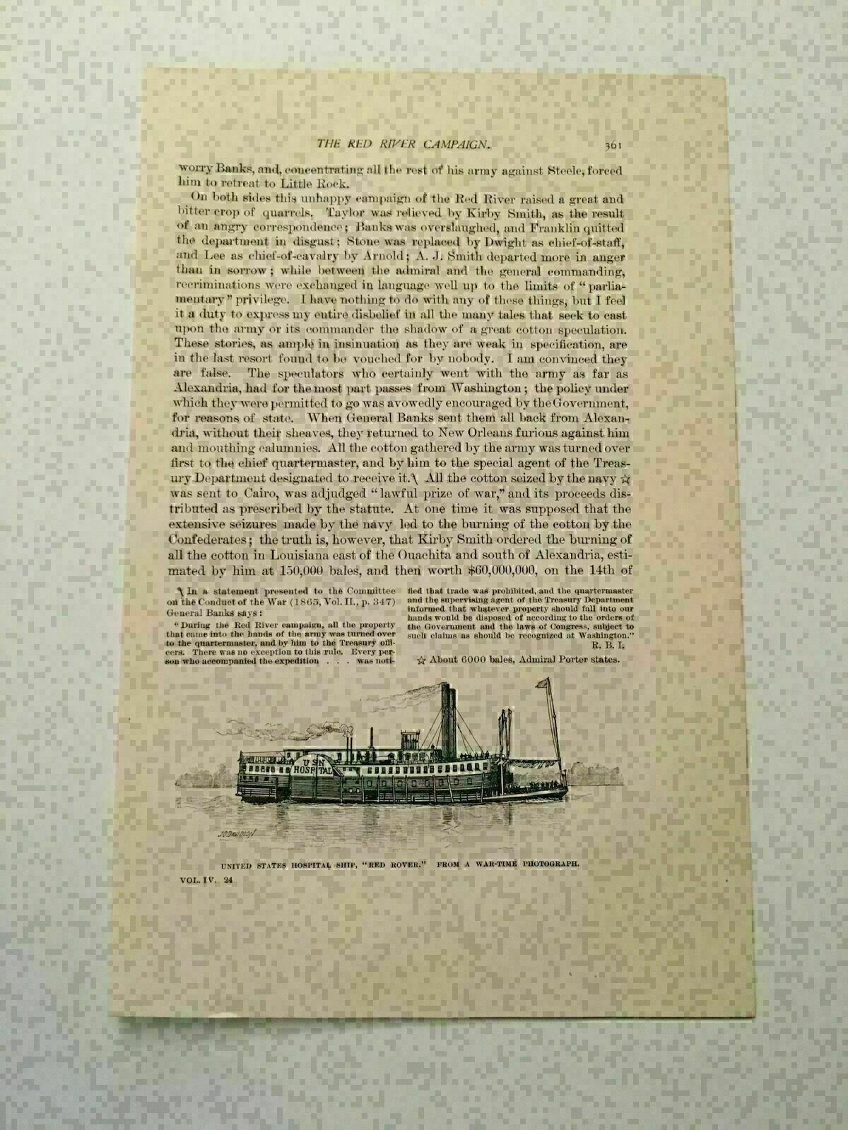 KP49) United States Hospital Ship Red Rover Louisiana Civil War 1888 ...