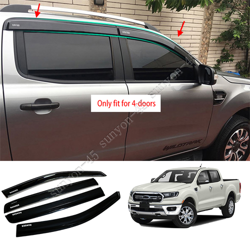For Ford Ranger 2019-2021 ABS Black Window Visor Vent Shades Sun Rain ...