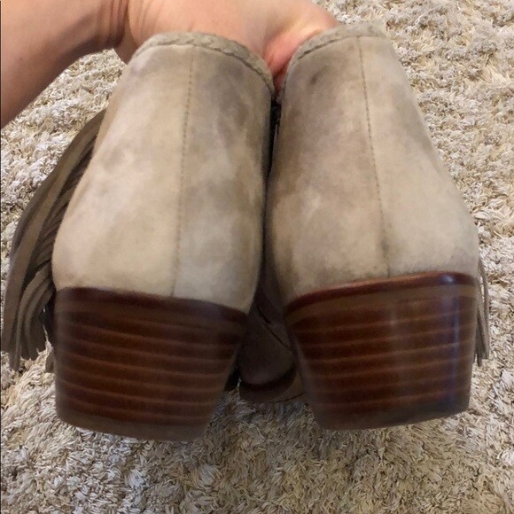 Sam Edelman Paige Greige Suede Leather Fringe Booties… - Gem