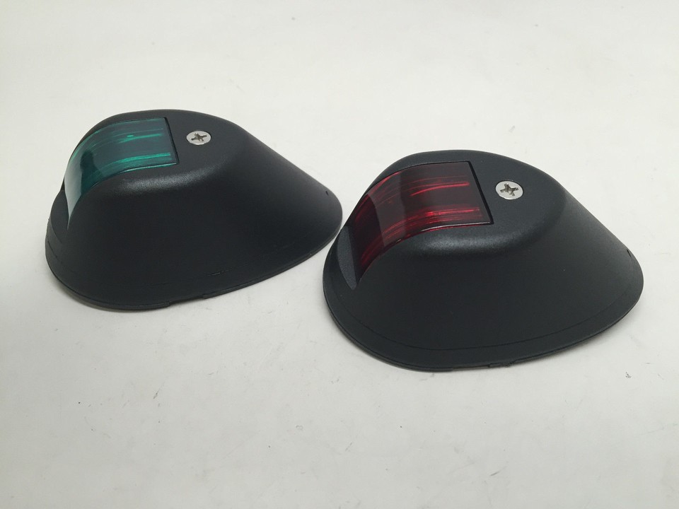 MARINE BOAT PAIR OF GREEN RED NAVIGATION SIDE LIGHT BLACK NYLON HOUSING ...