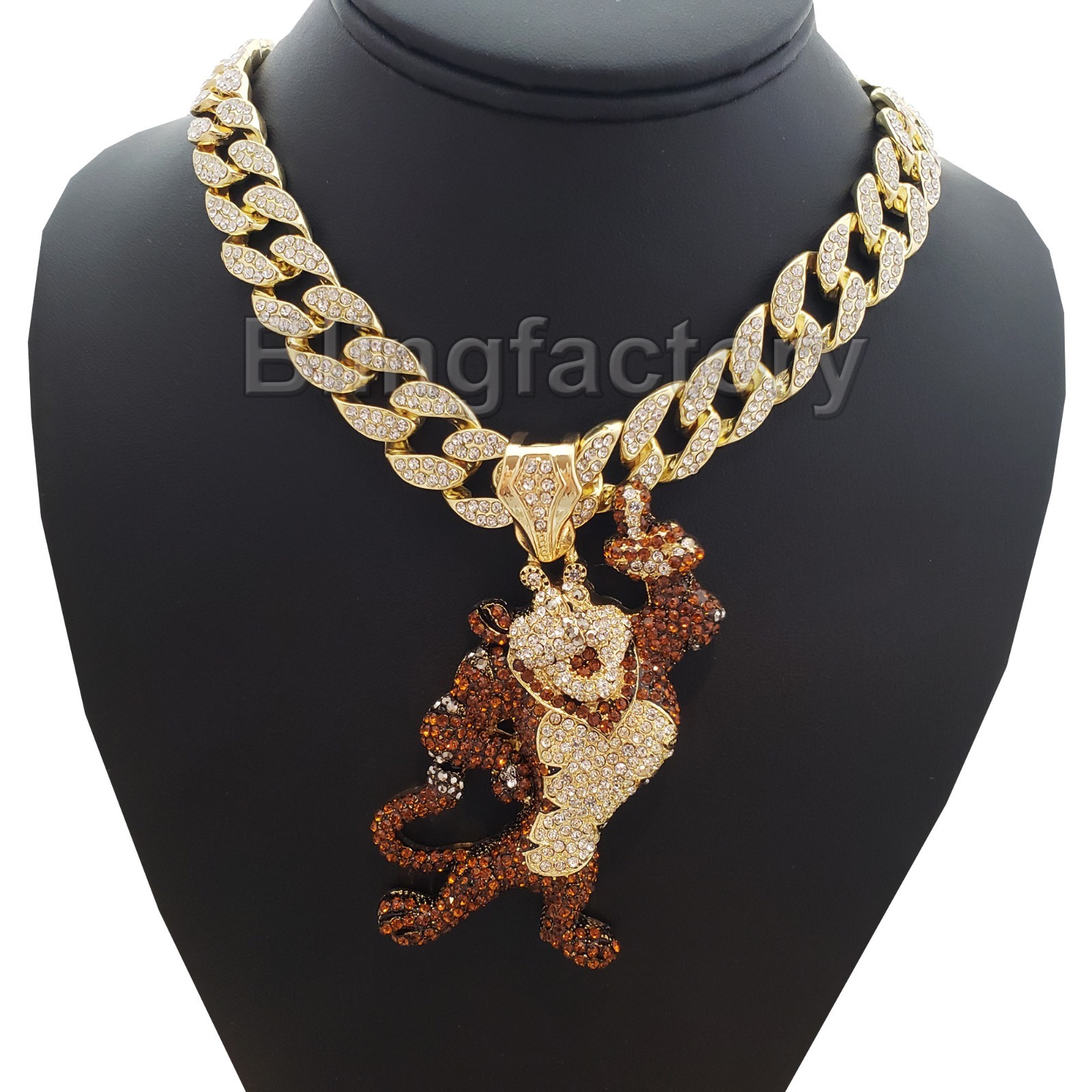 Hip Hop Tony Tiger Pendant 18" Full Iced Cuban & 1 ROW CZ Choker Chain ...
