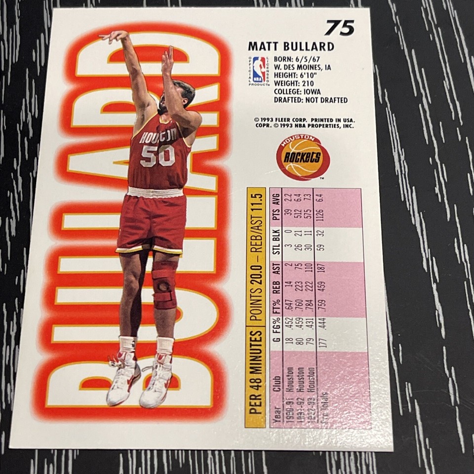 1993-94 Fleer Houston Rockets Basketball Card #75 Matt Bullard | eBay