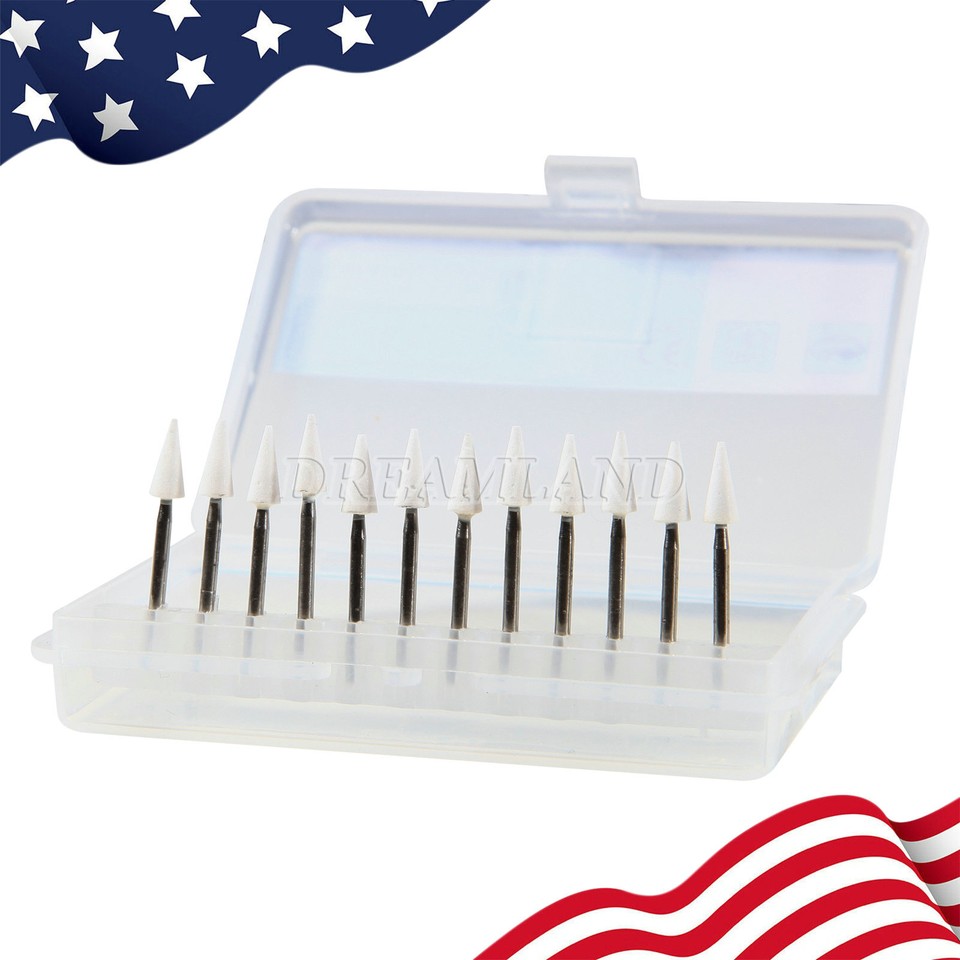 12Pcs Dental Cone Mounted White Stone Polishing Burs FG CN1 Abrasion ...