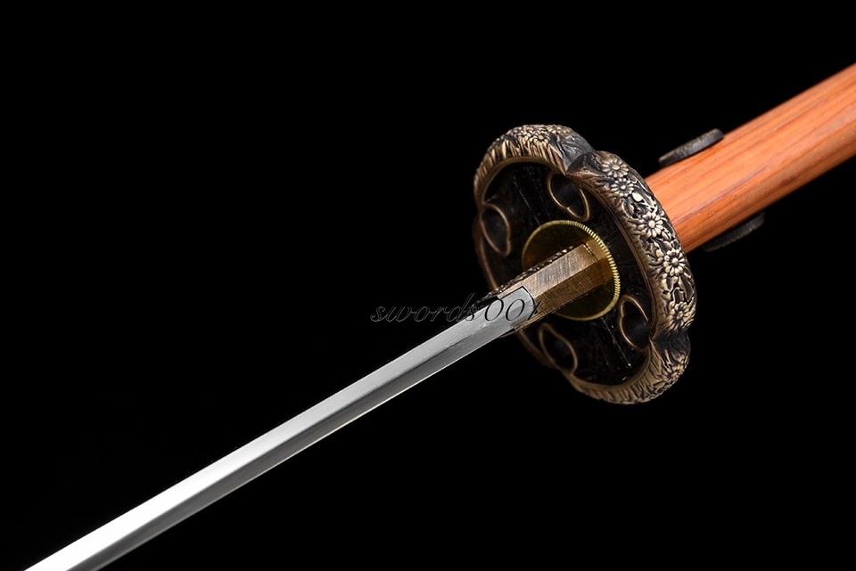Red Wood Japanese Tachi Clay Tempered Sword Brass Fittings Katana 1095 ...