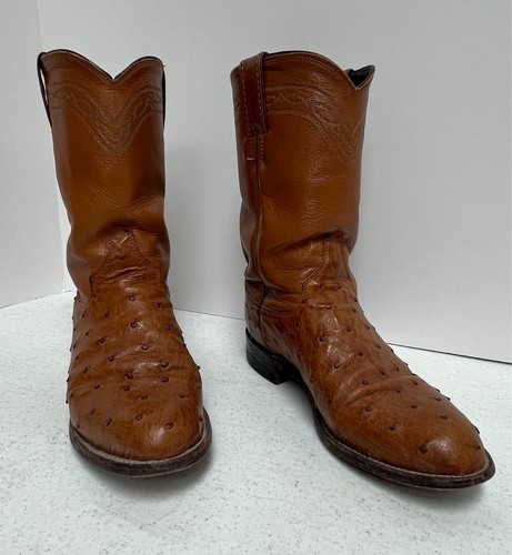VTG Justin Full Quill Ostrich Leather Westrn Roper Tan Boots L3186 Size ...
