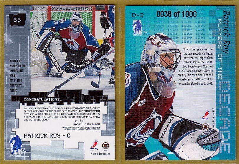 Patrick Roy Auto Millennium AUTO SP /90* & Decade AUTO /1000 Lot 2 ...