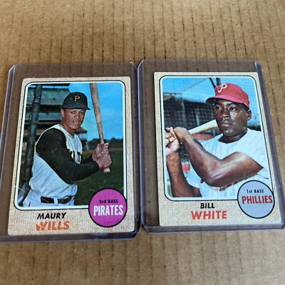 1968 Topps Bill White #190 & Maury Wills #175 Vintage Baseball Cards ...