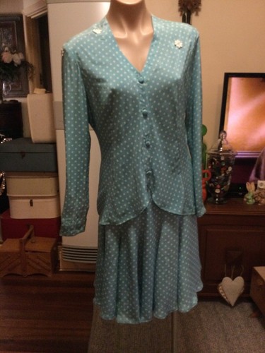 Vintage 70’s 80’s GEORGES RECH PARIS blue white polka dot rockabilly ...