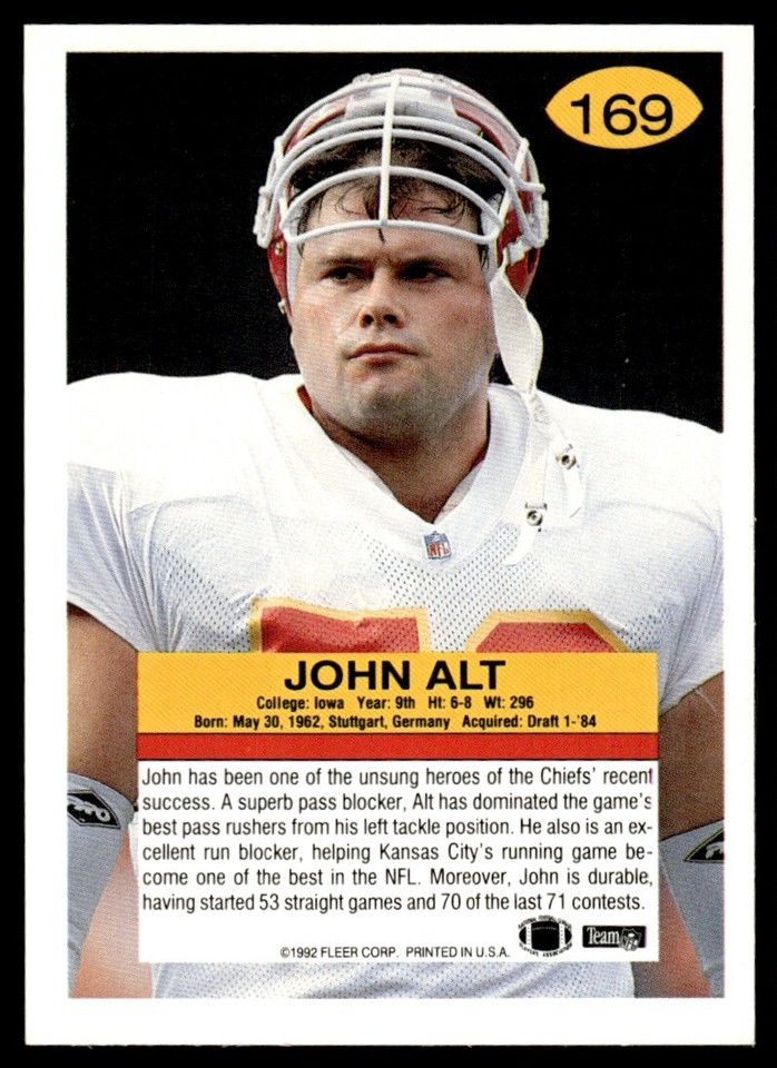 1992 Fleer #169 John Alt Kansas City Chiefs | eBay
