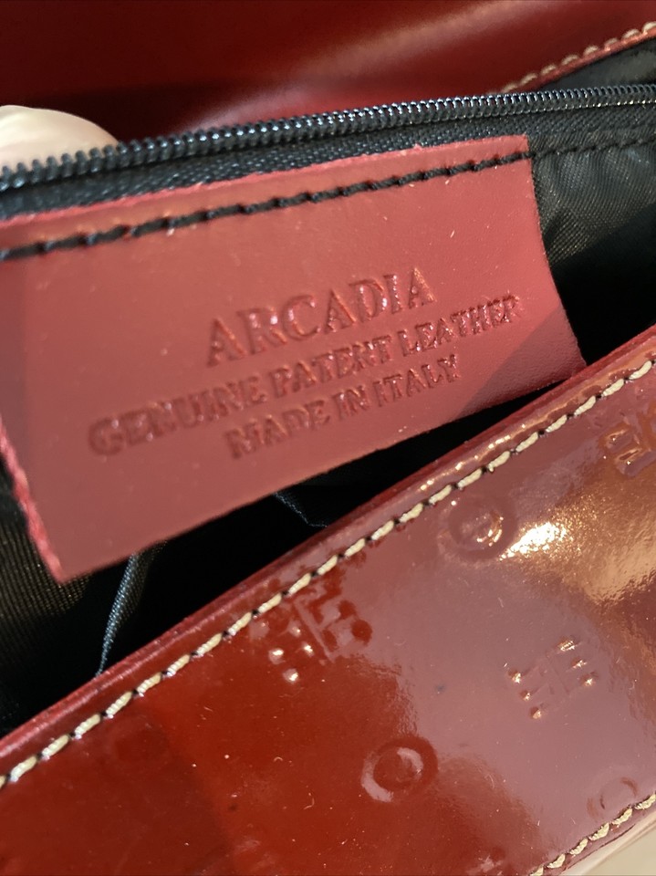 ARCADIA Onion RED PATENT QUILTED LEATHER BAG SATCHEL MADE IN ITALY | eBay