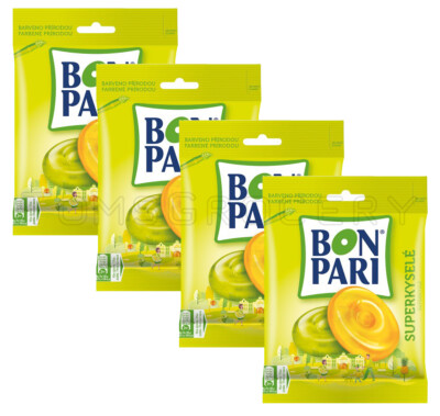 4 x BON PARI SUPER SOUR Tropical Fruit Flavor Hard Candies Bonbons 90g ...
