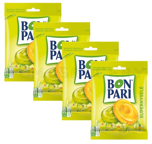 4 x BON PARI SUPER SOUR Tropical Fruit Flavor Hard Candies Bonbons 90g ...