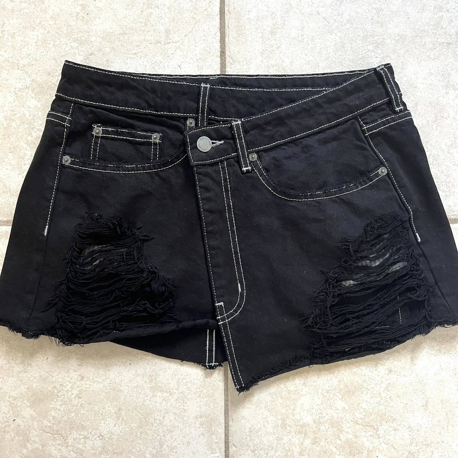 LF Carmar Black Denim Distressed Wrap Mini Skirt Size… - Gem