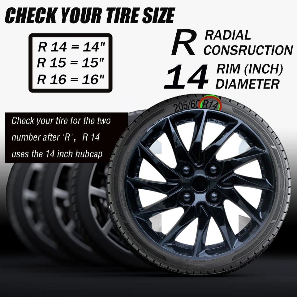 4PC Wheel Hub Covers for R14 Rim,14" Tire Hub Caps for Hyundai Elantra ...