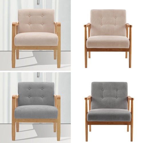 Wood 1/2 Seater Sofa Accent Chair Tufted Linen Armchair Loveseat Living ...