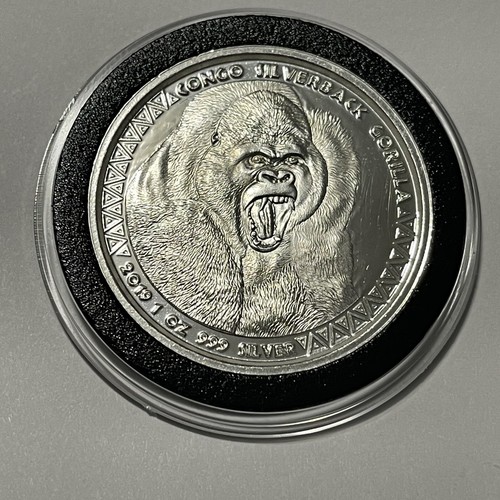 2019 Congo Silverback Gorilla Coin 1 Troy Oz .999 Fine Pure Silver ...