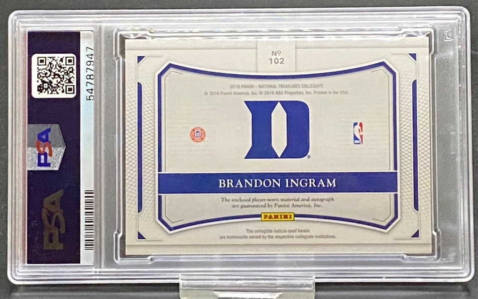 2016 NATIONAL TREASURES BRANDON INGRAM DUKE JERSEY ROOKIE AUTO COLOSSAL ...