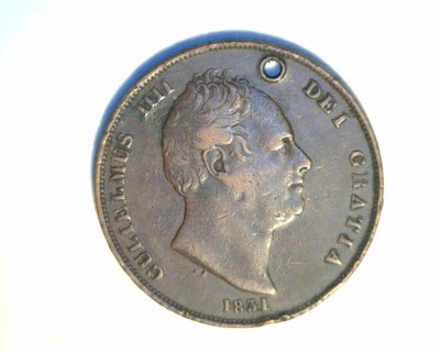 1831 Great Britain, One Penny, High Grade w/hole, Circulated Copper (UK ...