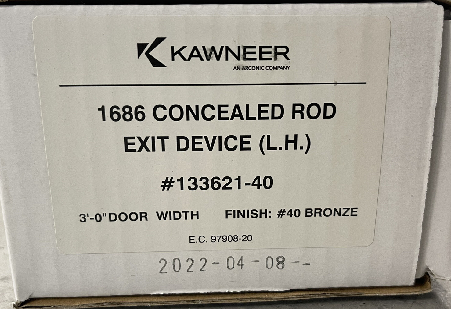 KAWNEER 133621-40 1686 CONCEALED ROD EXIT DEVICE for 3' DOOR LH DARK ...