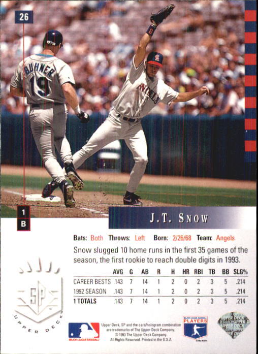 1993 SP Baseball Card #26 J.T.Snow Rookie | eBay