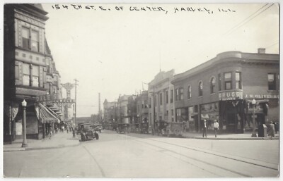 1920's Harvey, Illinois - REAL PHOTO Business Street, Signs, Drugs, Old ...
