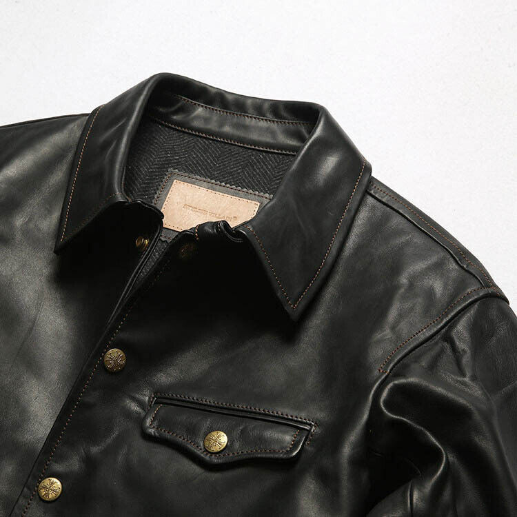 Oil Wax Horsehide Leather Jacket Mens Retro Workwear Oil Wax Horsehide Leather Jacket Mens Retro Workwear