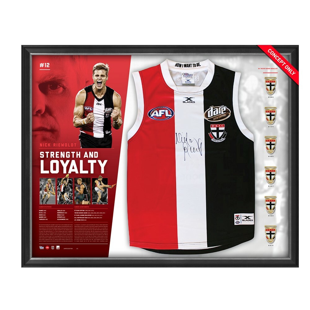 NICK RIEWOLDT HAND SIGNED FRAMED ST KILDA AFL CAREER LIMITED JUMPER ...