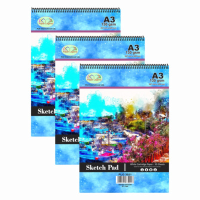 [Set of 3] Large A3 Sketch Pad 130gsm 30 Sheet White Cartridge Paper ...